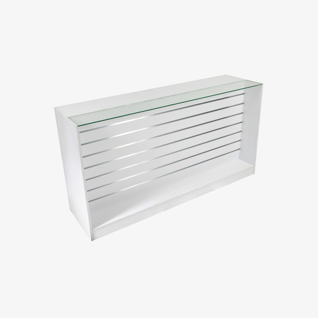 White Retail Counter with Slatwall Face and Glass Top, 1800mm - Dinya ...