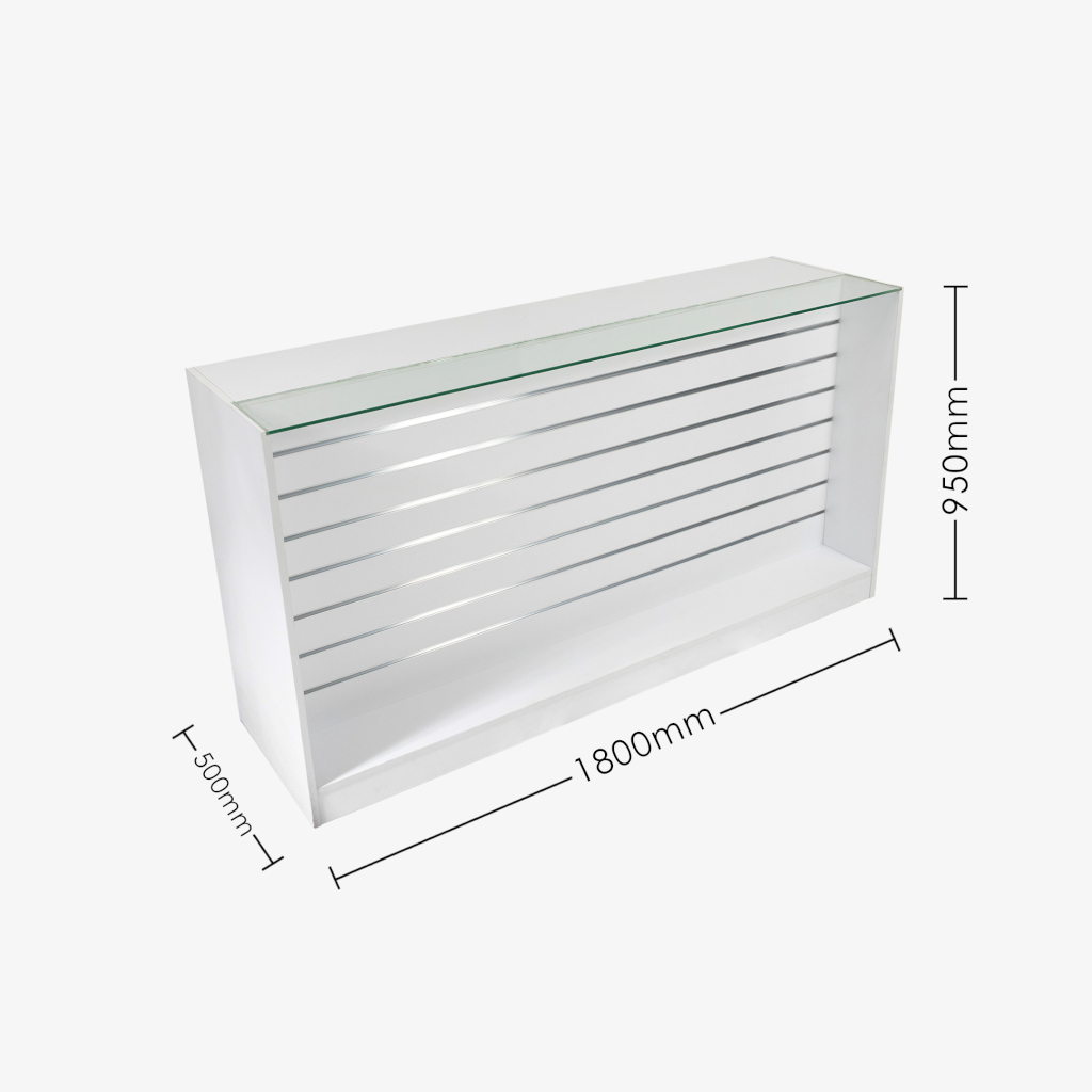 White Retail Counter with Slatwall Face and Glass Top, 1800mm - Dinya ...
